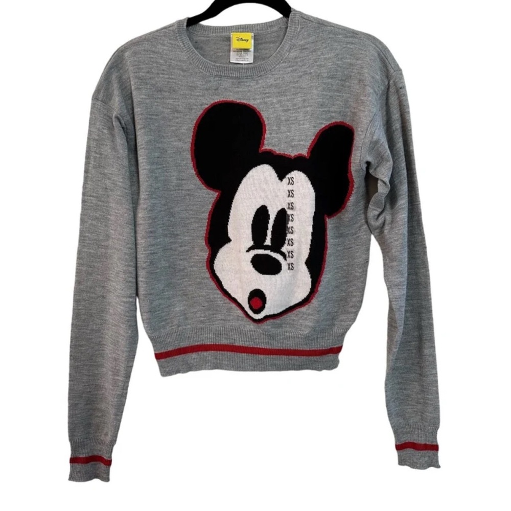 Disney Mickey Mouse Gray Crewneck Long Sleeve Knit Sw… - Gem